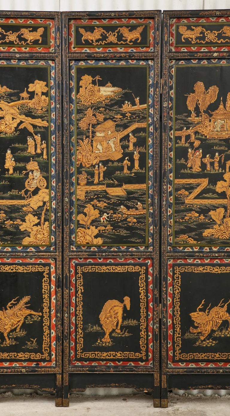 20th Century Chinese Export Lacquered Coromandel Screen at 1stDibs