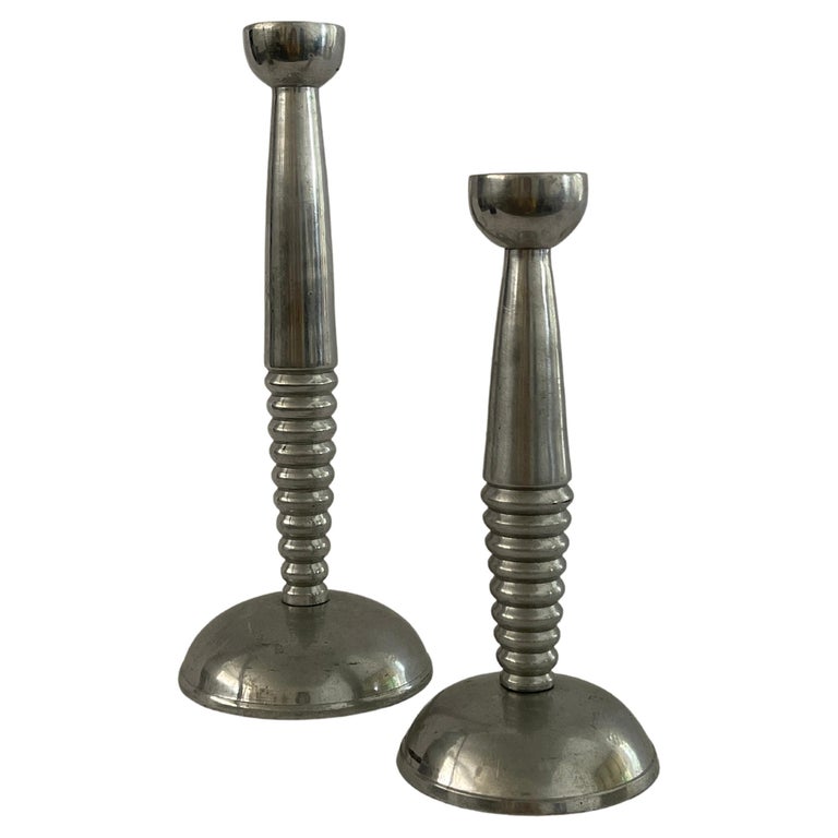 20th Century Space Age Silver Candle Stick Holders For Sale at 1stDibs