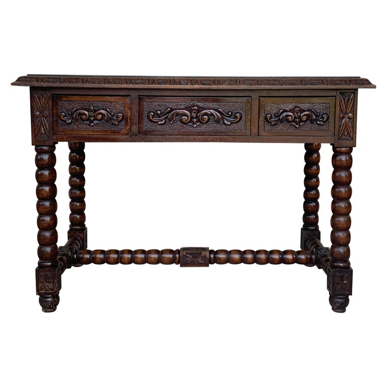 20th Century Spanish Baroque Style Oak Library Table or Desk For Sale ...