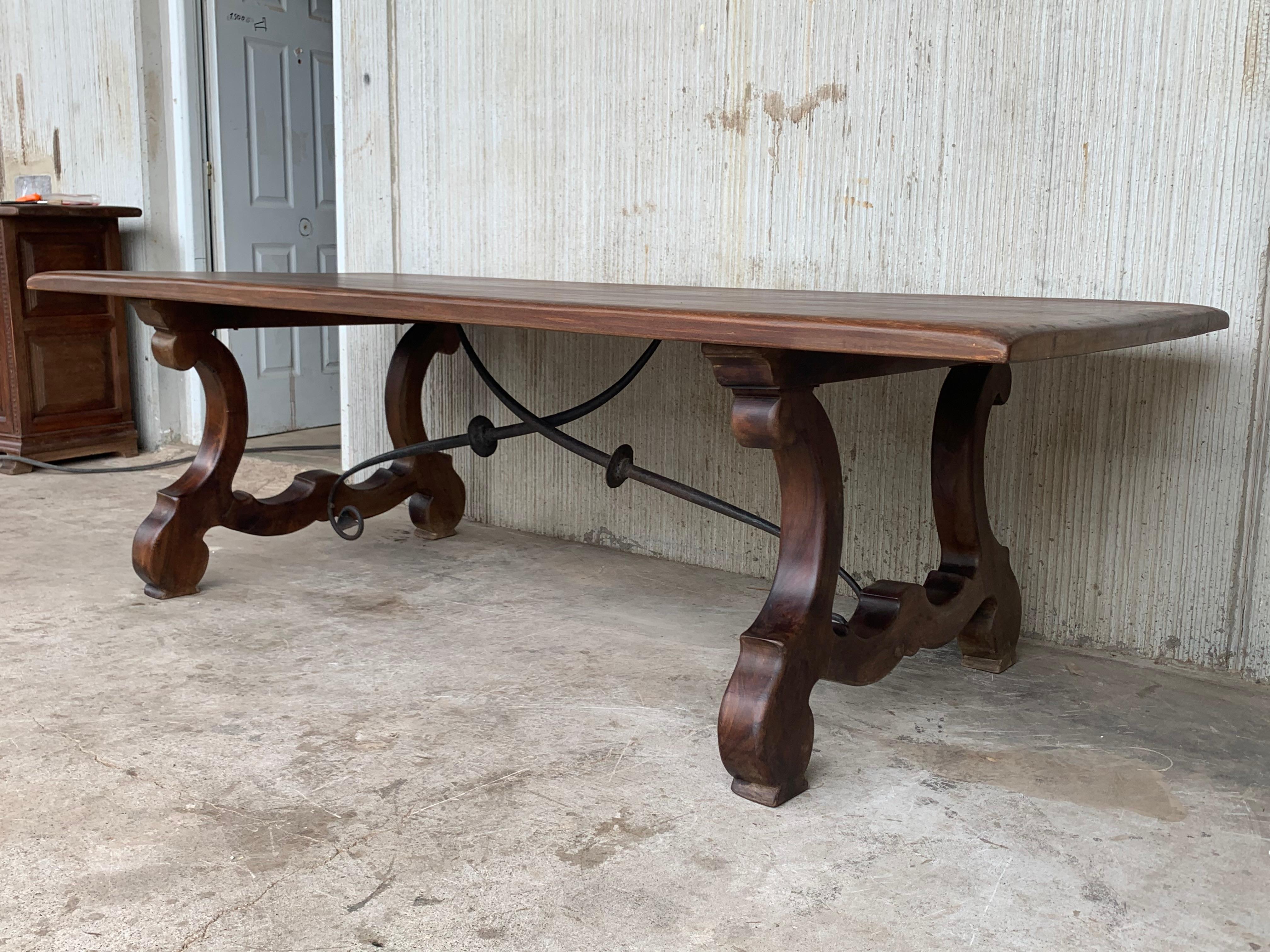 20th Century Spanish Baroque Style Walnut Lyre Legs Trestle Dining Farm ...