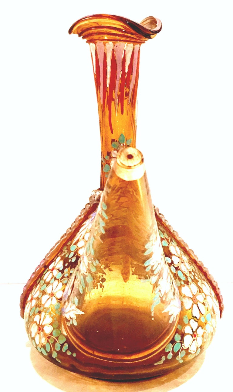 20th Century Spanish Blown Glass Hand-Painted Vino Bottle at 1stDibs