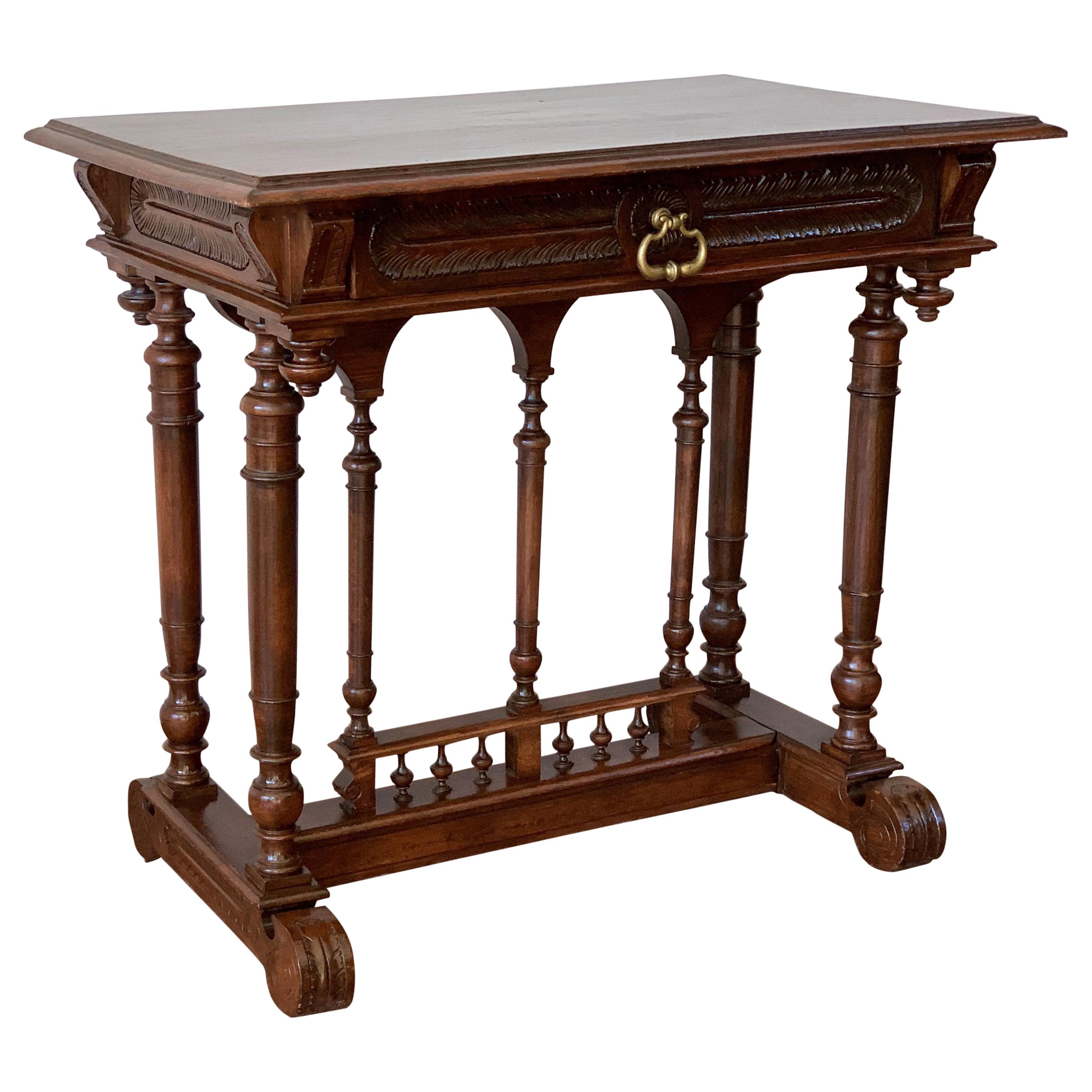 20th Century Spanish Carved Table with Iron Stretchers For Sale at 1stDibs