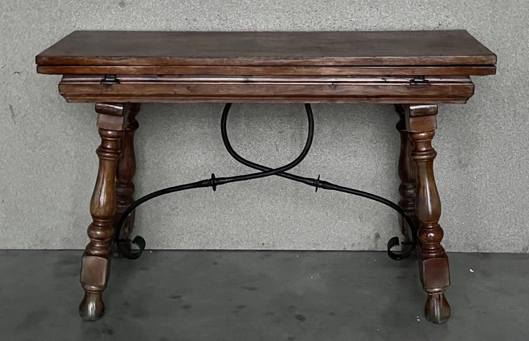 20th Century Spanish Console Fold Out Farm Table with Iron Stretcher ...