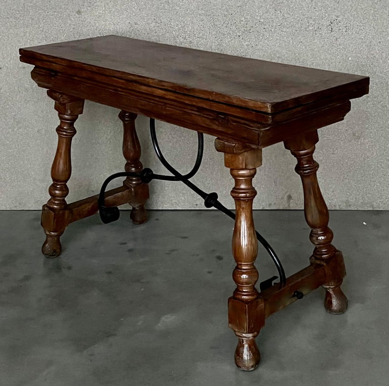 20th Century Spanish Console Fold Out Farm Table with Iron Stretcher ...
