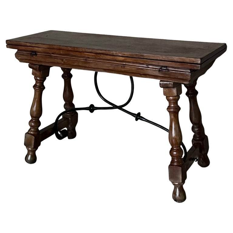20th Century Spanish Console Fold Out Farm Table with Iron Stretcher ...