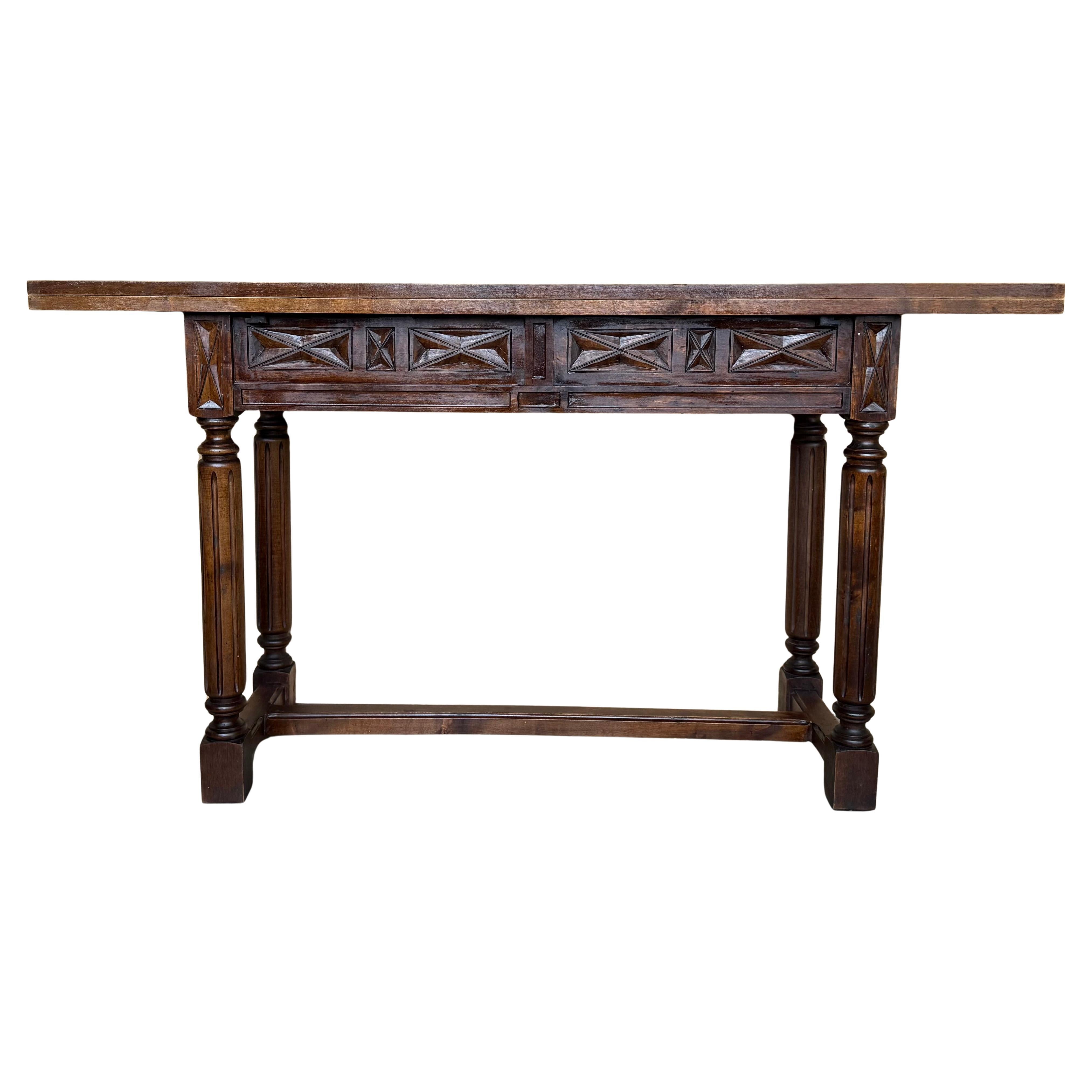 20th Century Spanish Console Fold Out Table with Iron Stretcher and Two ...