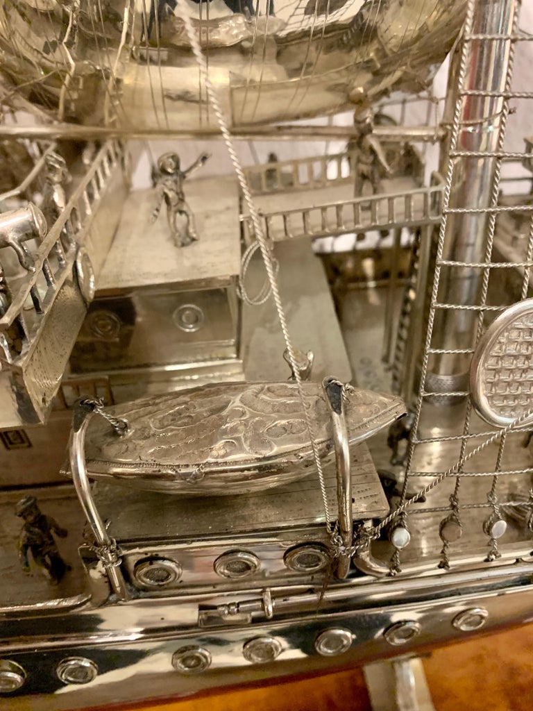 20th Century Spanish Silver Impressive Large Ship Model J.S.Elcano For ...