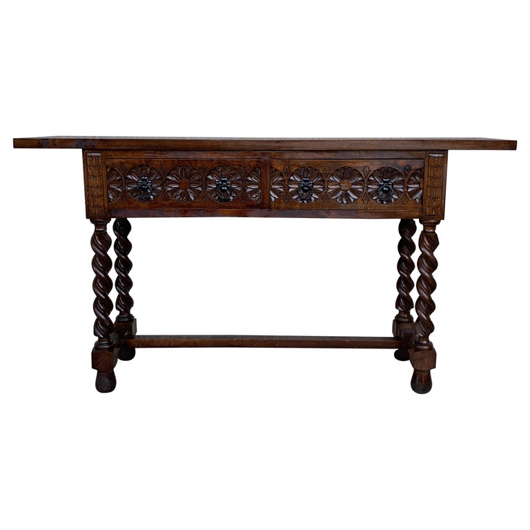 20th Century Spanish Tuscan Console Table with Two Drawers and ...