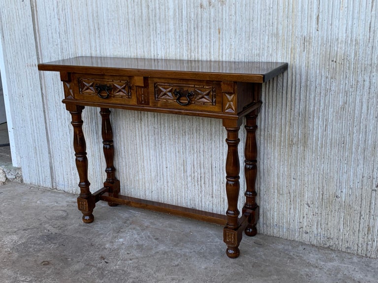 20th Century Spanish Tuscan Console Table with Two Drawers and Turned ...