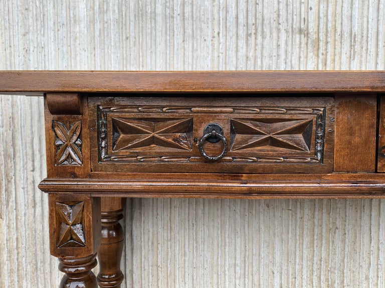 20th Century Spanish Tuscan Console Table with Two Drawers and Turned ...