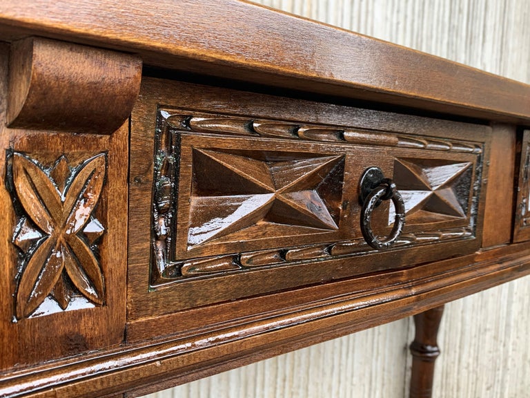 20th Century Spanish Tuscan Console Table with Two Drawers and Turned ...