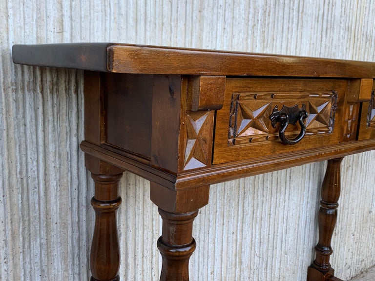 20th Century Spanish Tuscan Console Table with Two Drawers and Turned ...
