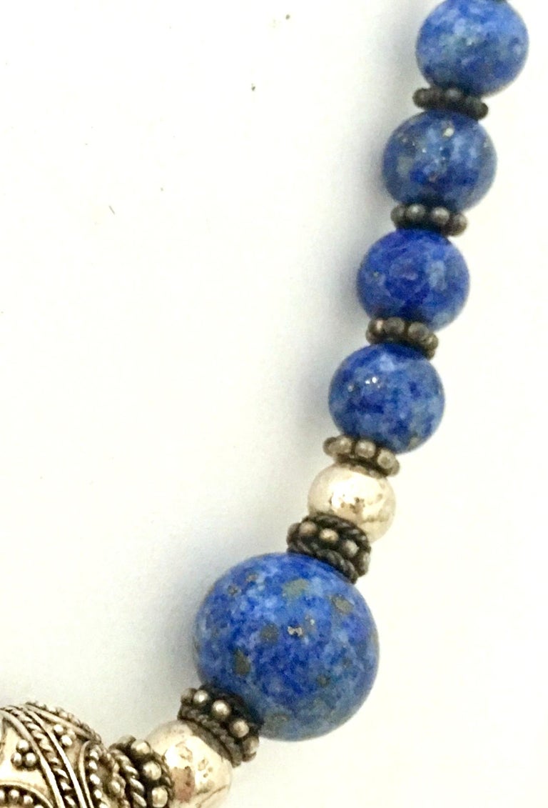 20th Century Sterling Silver 925 Silver And Lapis Lazuli Bead Necklace