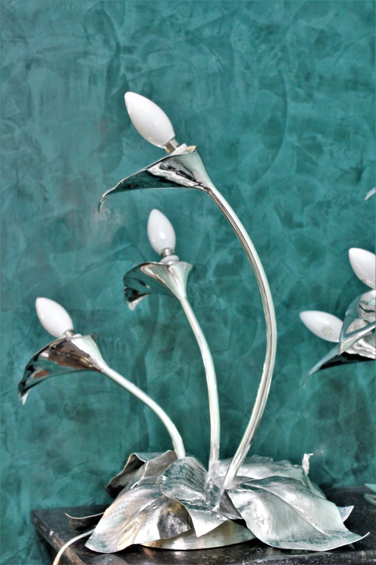 20th Century Sterling Silver Calla Lilies Pair of Lamps For Sale at 1stDibs