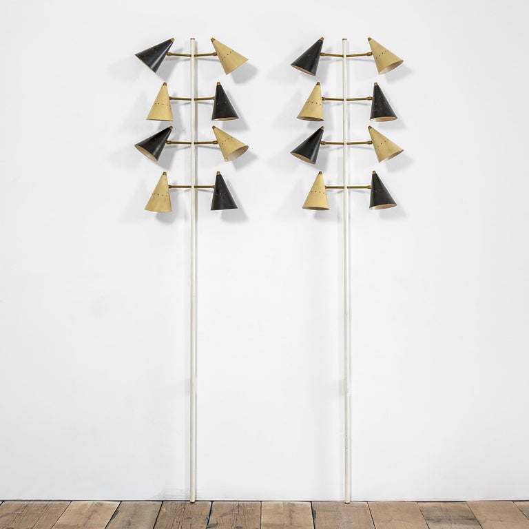20th Century Stilnovo Pair Wall Lamps Tall in Metal with 8 Cone-Shaped ...