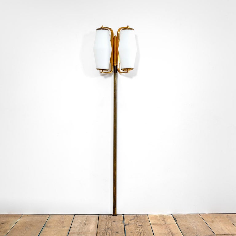 20th Century Stilnovo Wall Lamp Tall in Brass and diffusers in Opaline ...