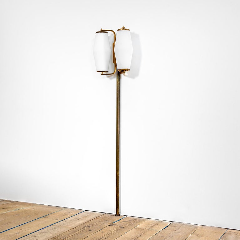 20th Century Stilnovo Wall Lamp Tall in Brass and diffusers in Opaline ...