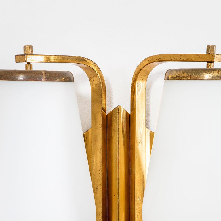20th Century Stilnovo Wall Lamp Tall in Brass and diffusers in Opaline ...