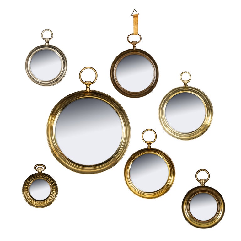20th Century Striking Collection of Pocket Watch Shaped Mirrors, C.1950 ...