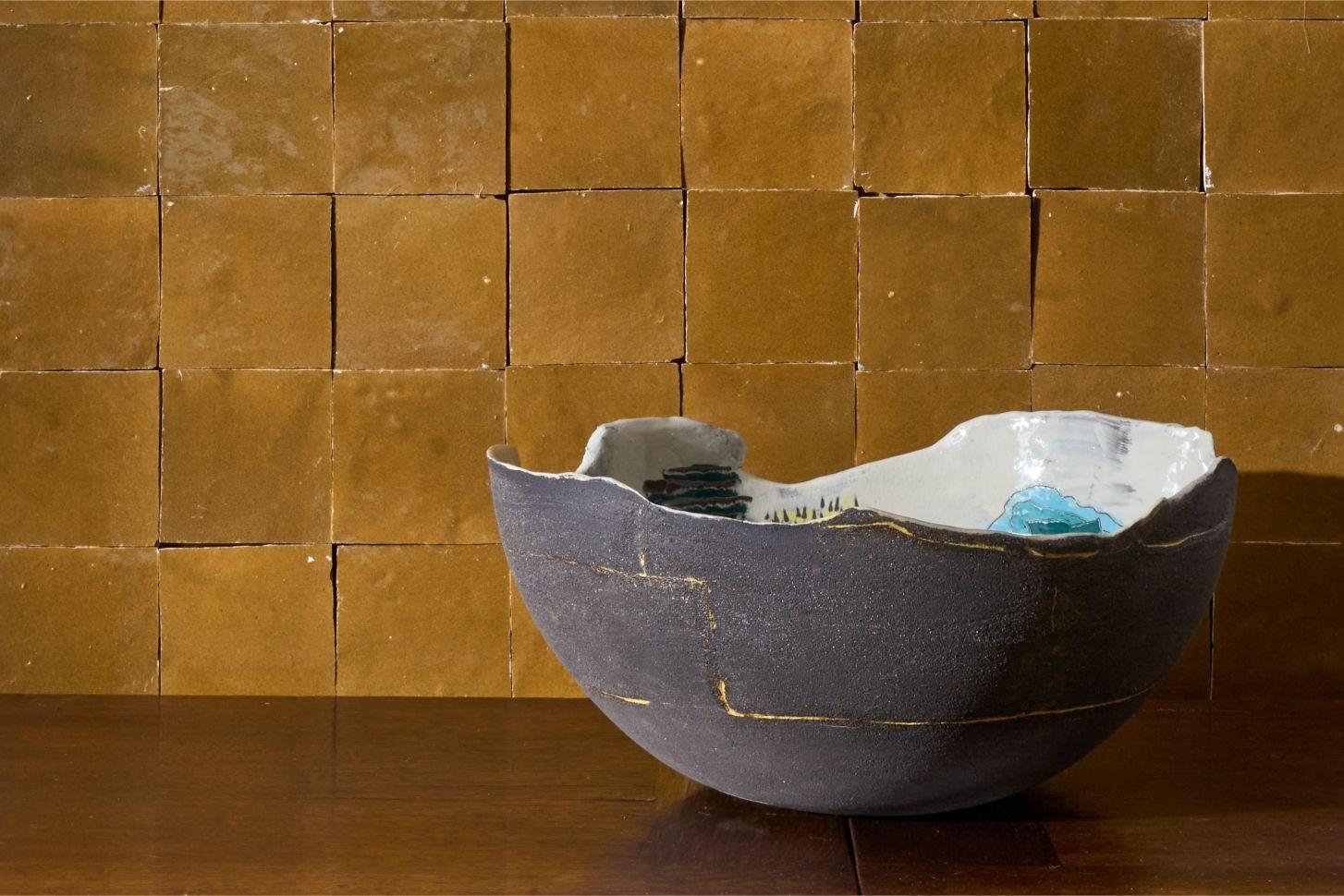 20th century Studio pottery bowl - Large abstract For Sale at 1stDibs