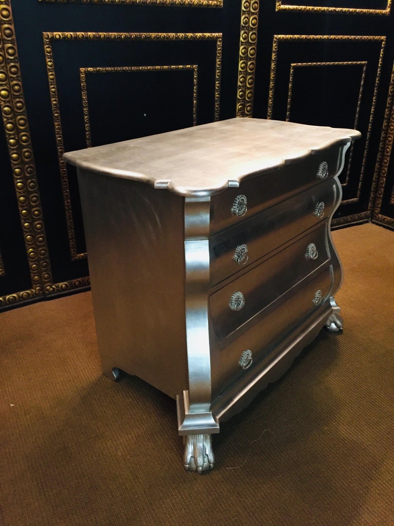 20th Century antique Style Baroque Solid Wood Silver Plated Commode For ...