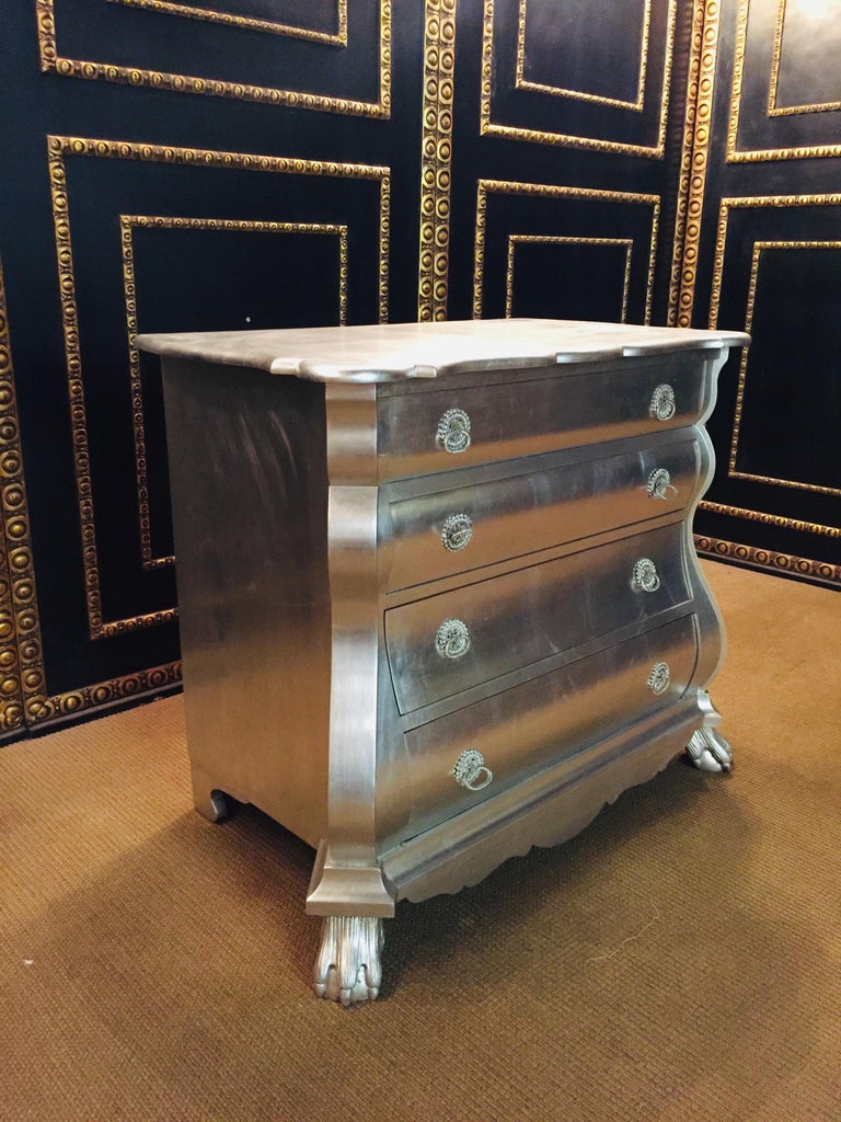 20th Century antique Style Baroque Solid Wood Silver Plated Commode For ...