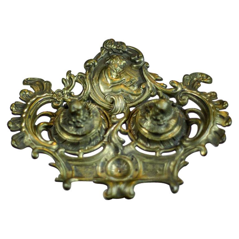20th Century Stylized Brass Inkpot For Sale at 1stDibs
