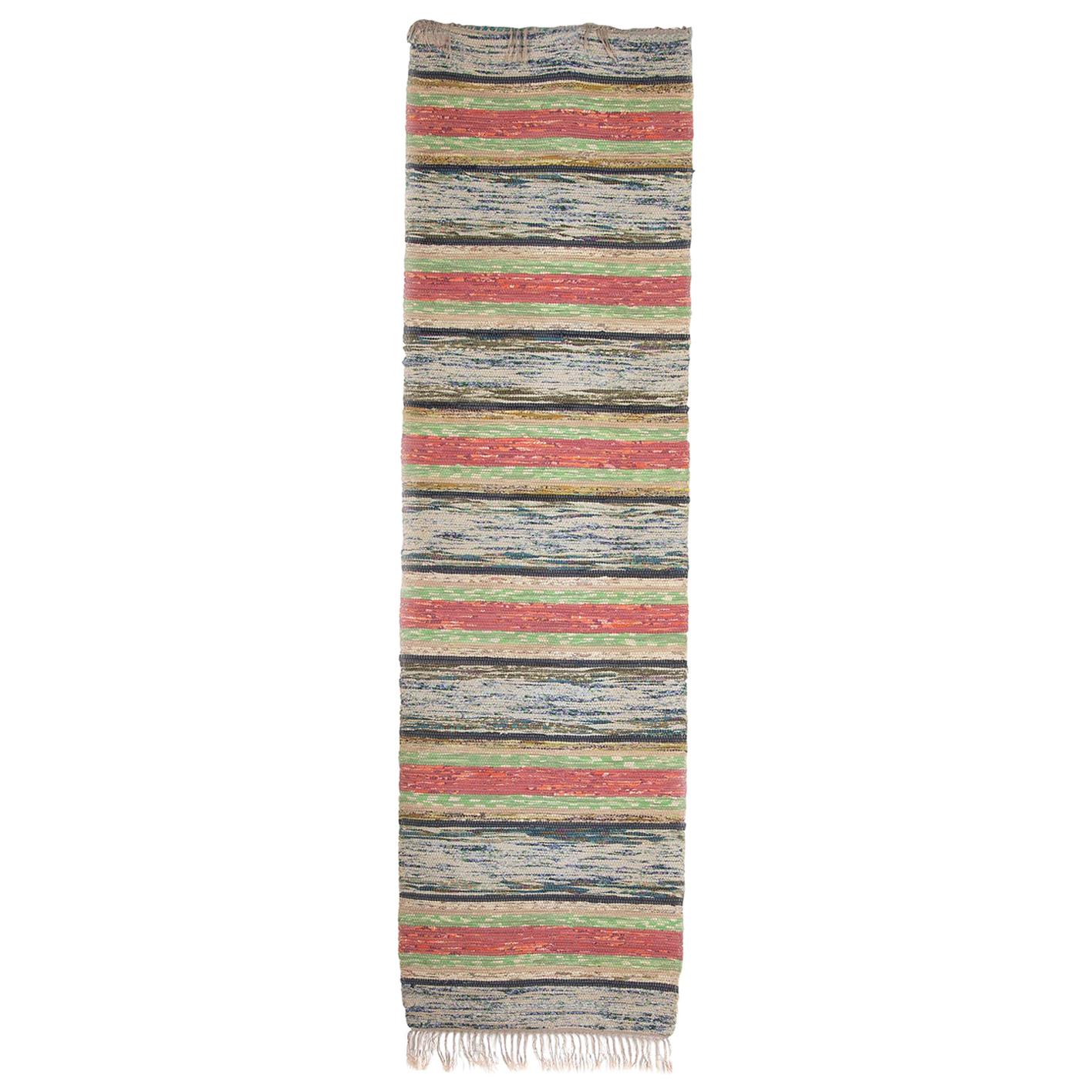 20th Century White Yellow Red Squared Swedish Rag handwoven Rug Folk ...