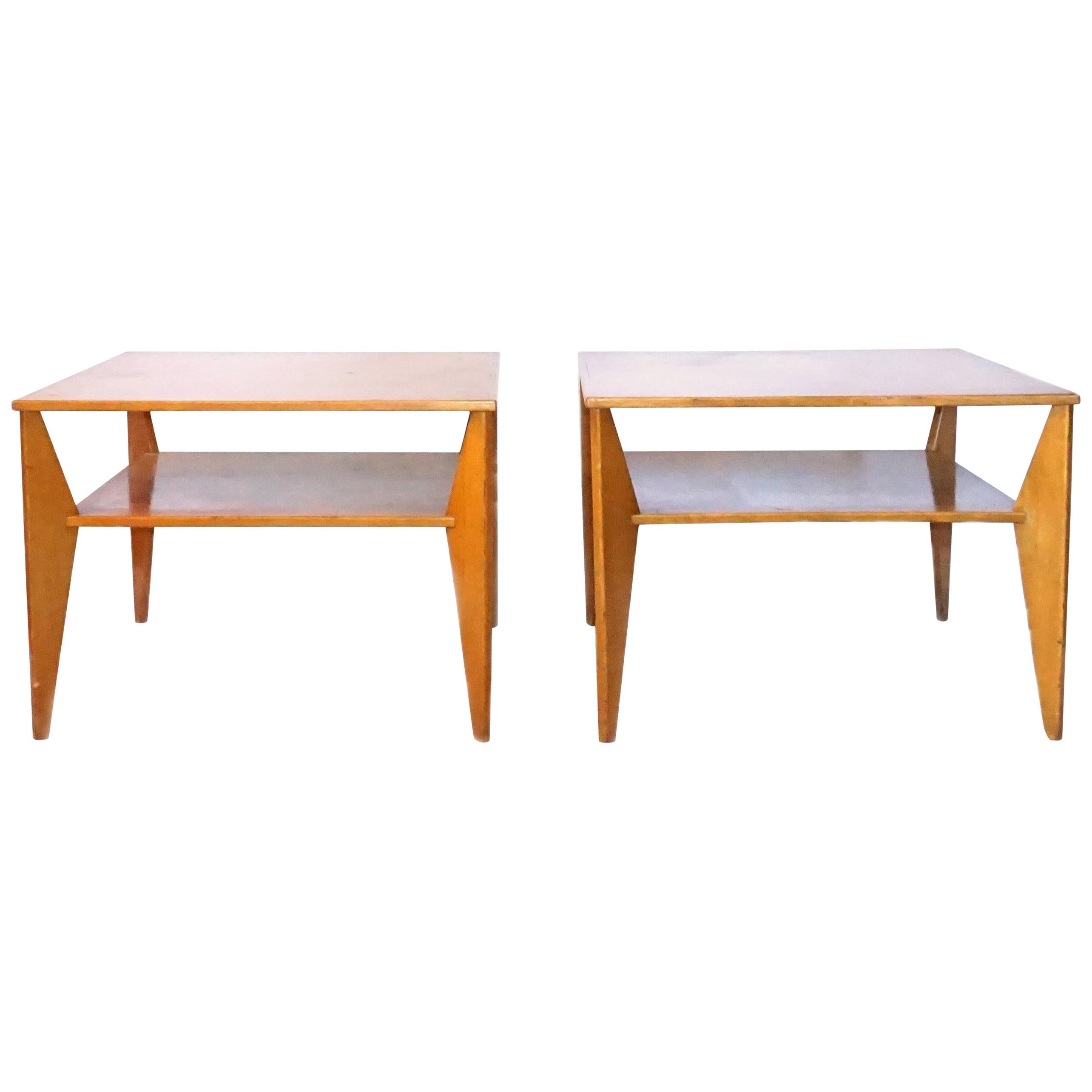 Pair Vintage Brass and Glass 2-Tier End Tables, Mid 20th Century at 1stDibs