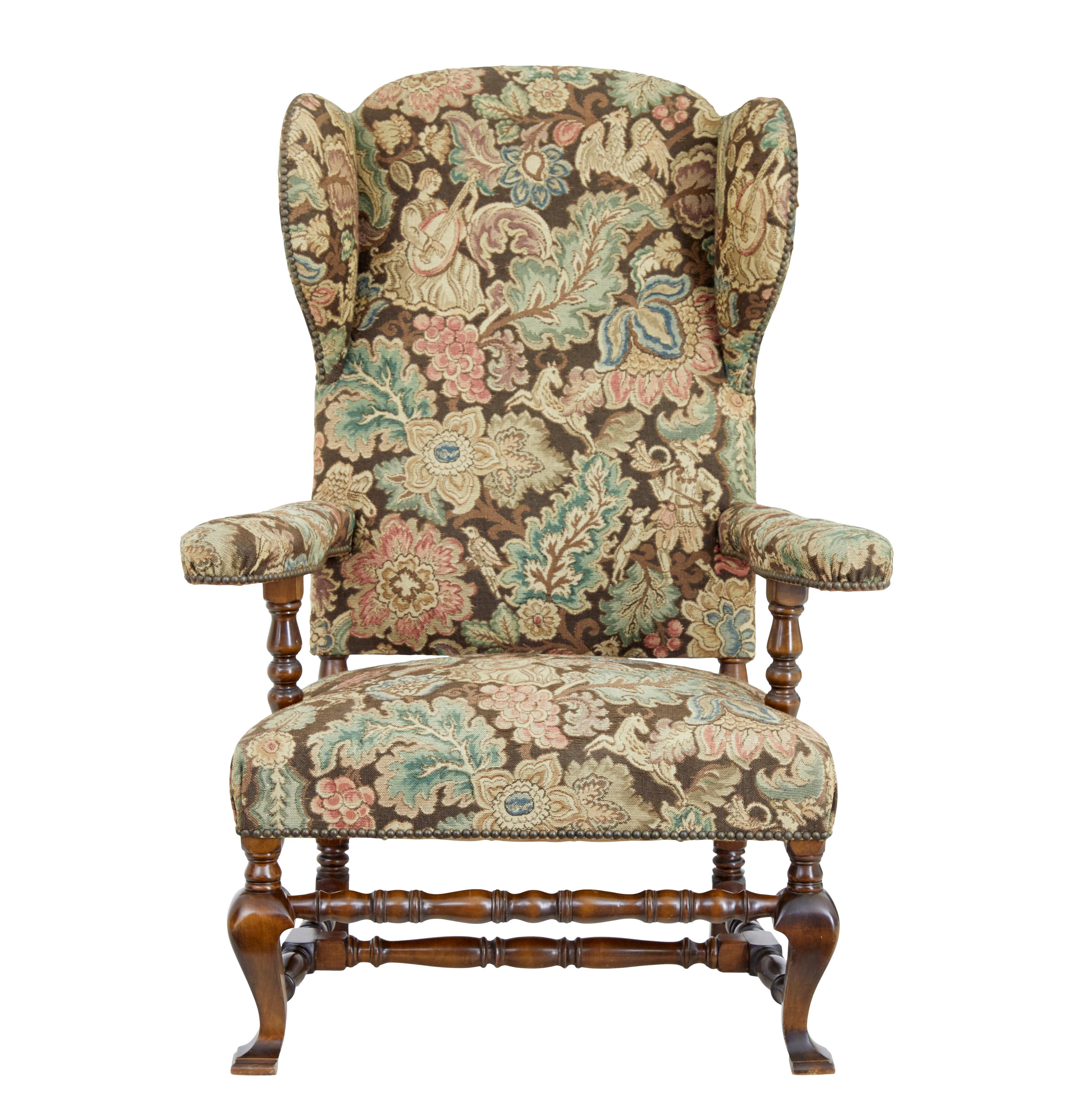20th century tapestry wingback armchair For Sale at 1stDibs