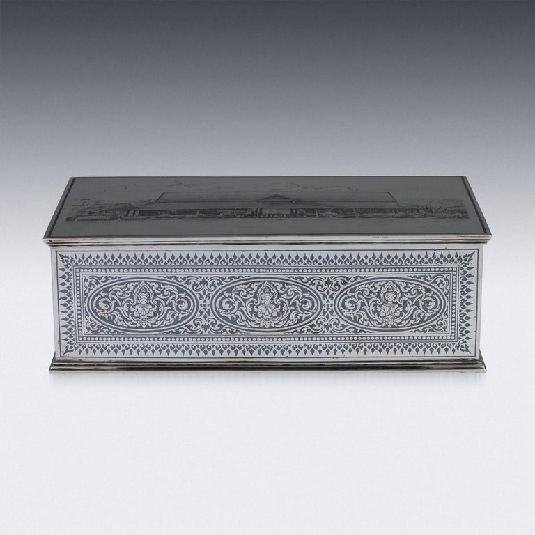 20th Century Thai Solid Silver Niello Enamel Cigar Box, Bangkok, circa ...