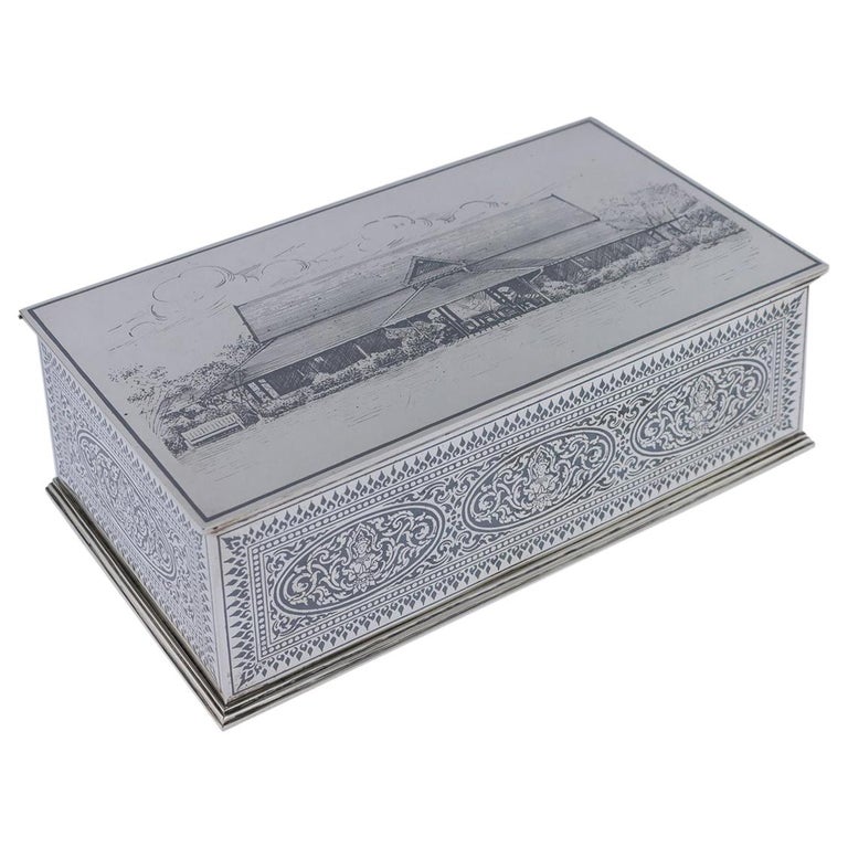 20th Century Thai Solid Silver Niello Enamel Cigar Box, Bangkok, circa ...