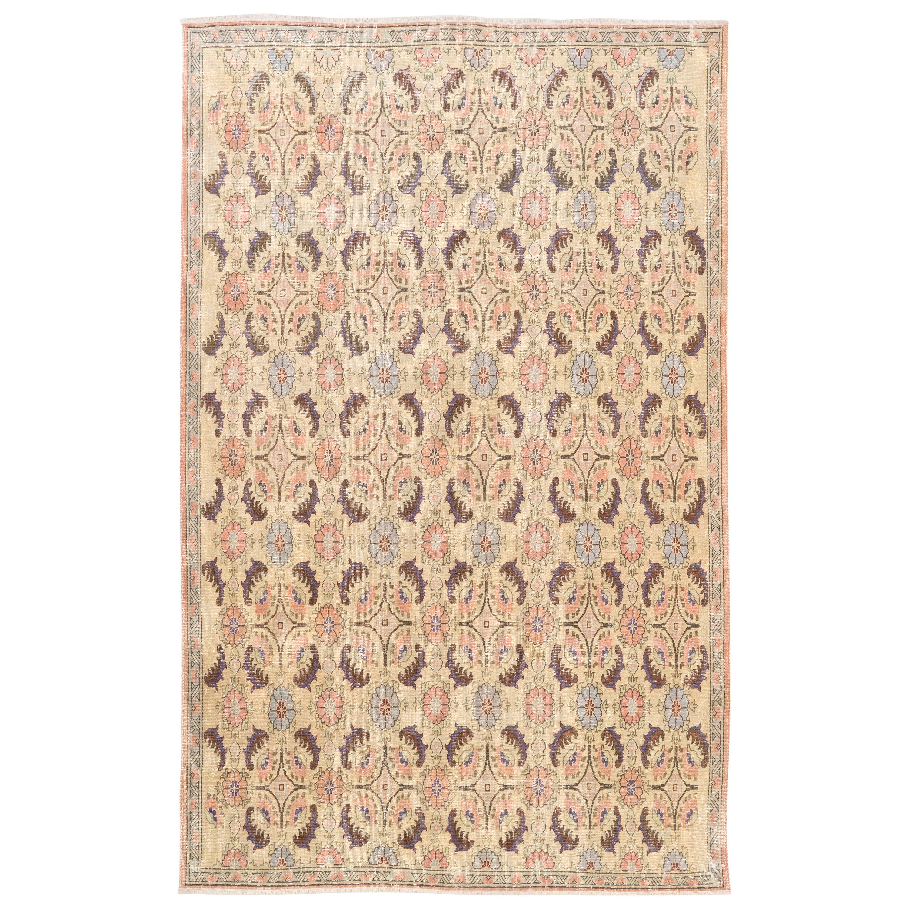 Floral Turkish Deco Rug in Soft Pink and Turquoise Colors at 1stDibs
