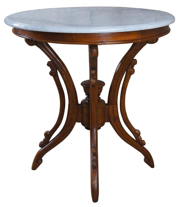 20th Century Victorian Revival Carved Mahogany Round Marble Parlor ...
