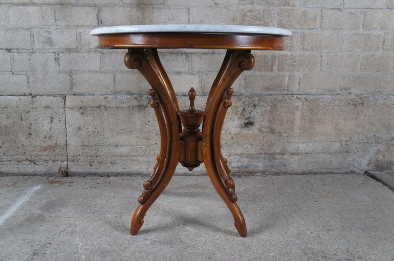 20th Century Victorian Revival Carved Mahogany Round Marble Parlor ...