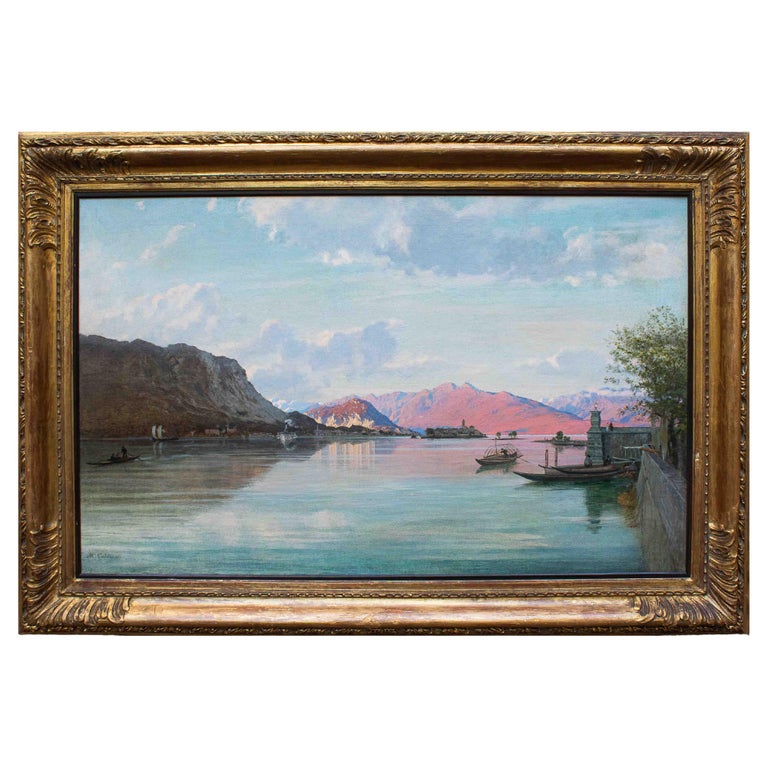 20th Century View of Lake Maggiore Painting Oil on Canvas by Calderini ...