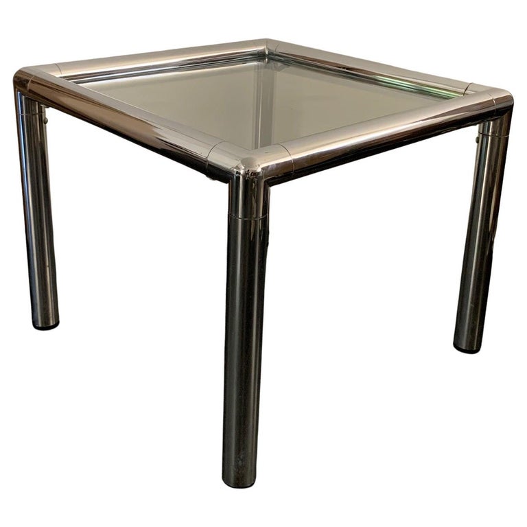 20th Century Vintage Chrome Tubular Glass End Table For Sale at 1stDibs