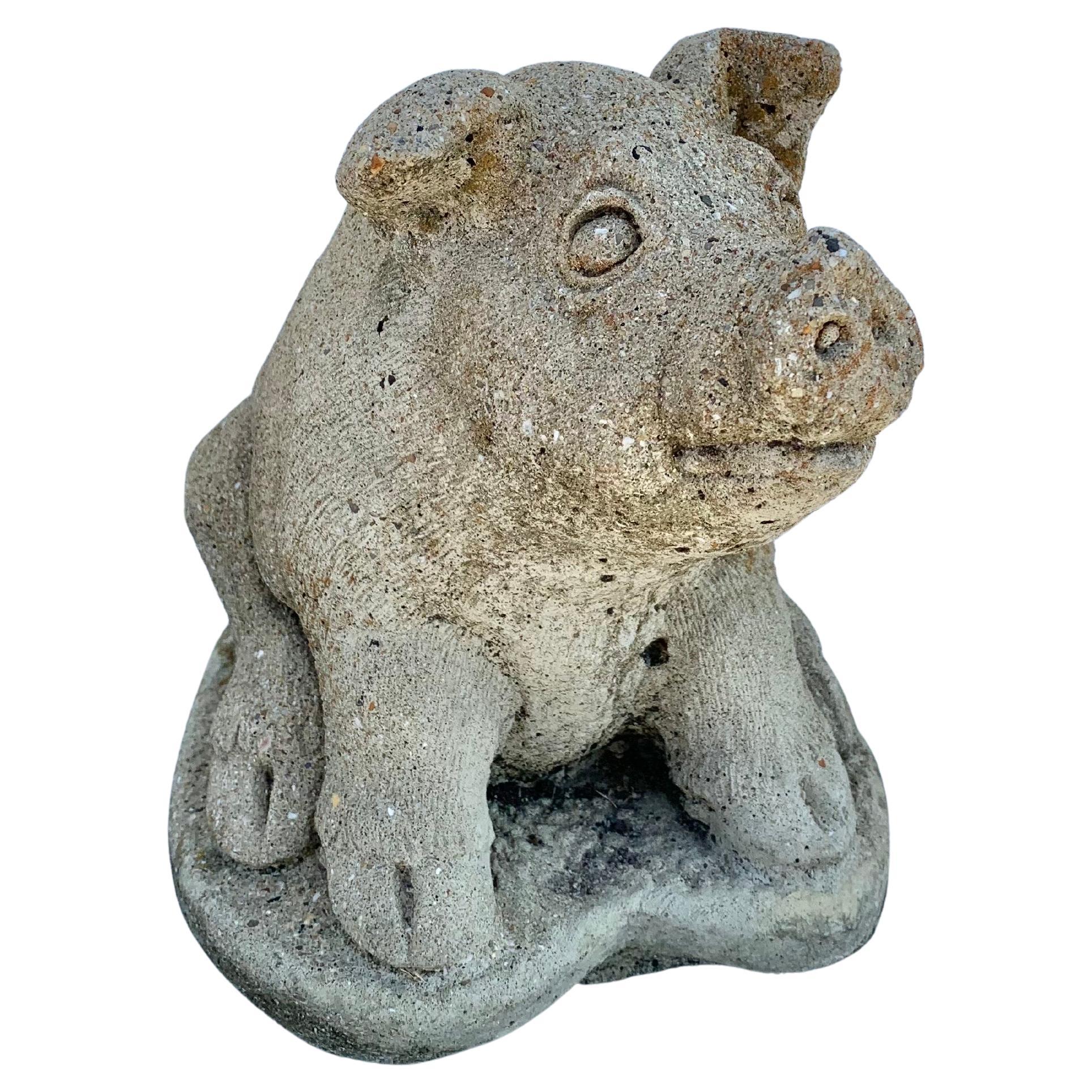 20th Century Vintage Concrete Garden Pig Statue For Sale at 1stDibs