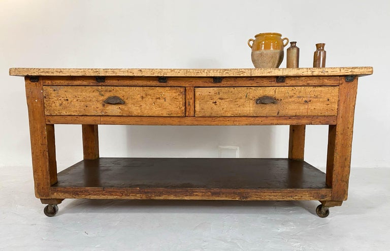 20th Century Vintage Industrial Workbench Baker's Table Kitchen Island ...