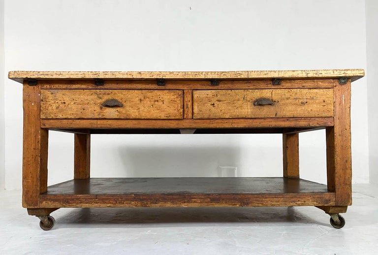 20th Century Vintage Industrial Workbench Baker's Table Kitchen Island ...