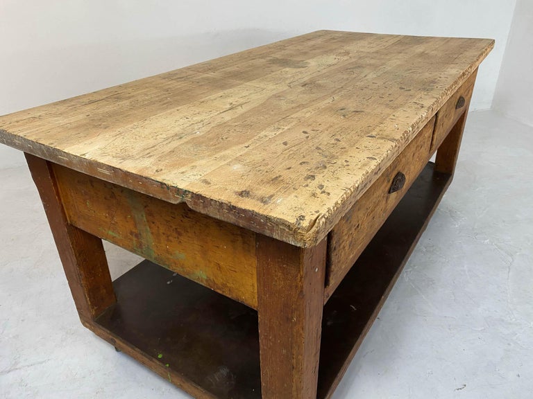 20th Century Vintage Industrial Workbench Baker's Table Kitchen Island ...