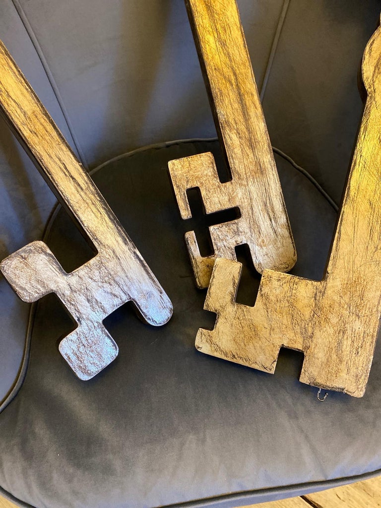 20th Century Vintage Keys in Silvery Wood Decoration, Set of 3 For Sale ...