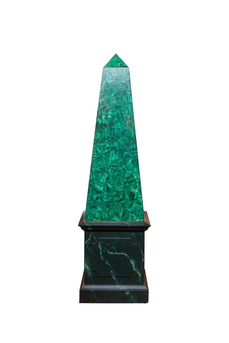 20th Century Vintage Pair of Large Faux Malachite Obelisks For Sale at ...