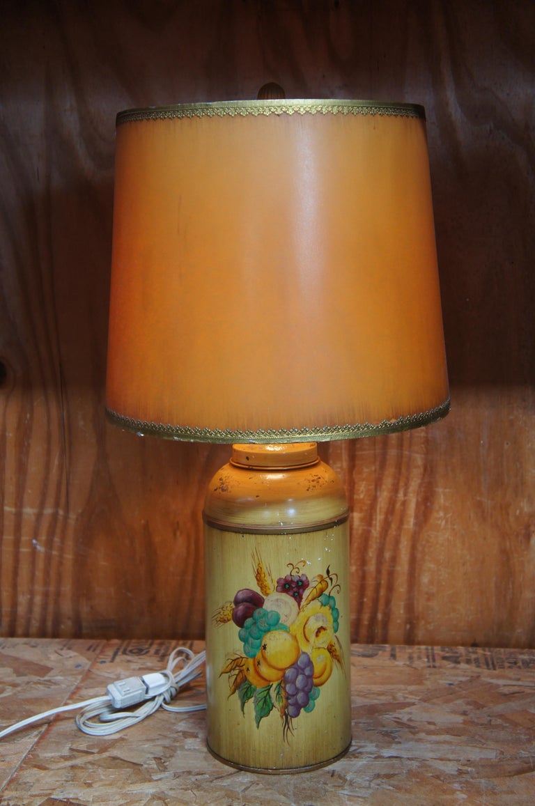 20th Century Vintage Tole Painted Floral Tin Tea Canister Jar Lamp W ...