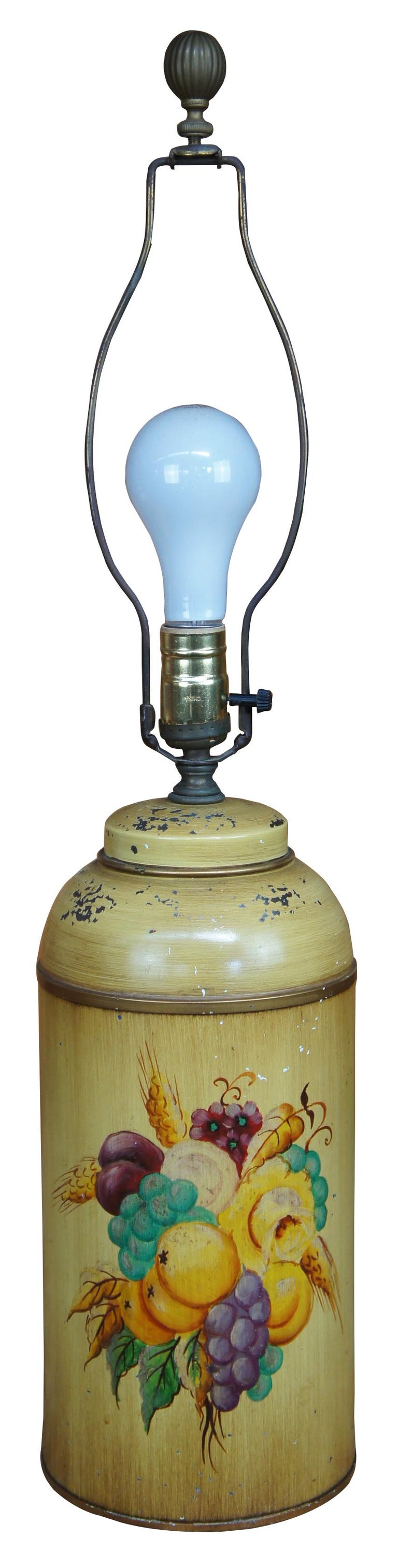 20th Century Vintage Tole Painted Floral Tin Tea Canister Jar Lamp W ...
