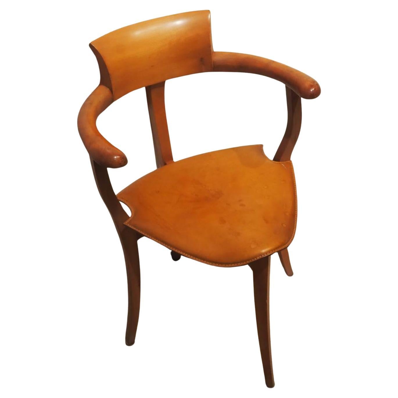 20th Century Vintage Wooden Side Chair with Leather Seat For Sale at ...