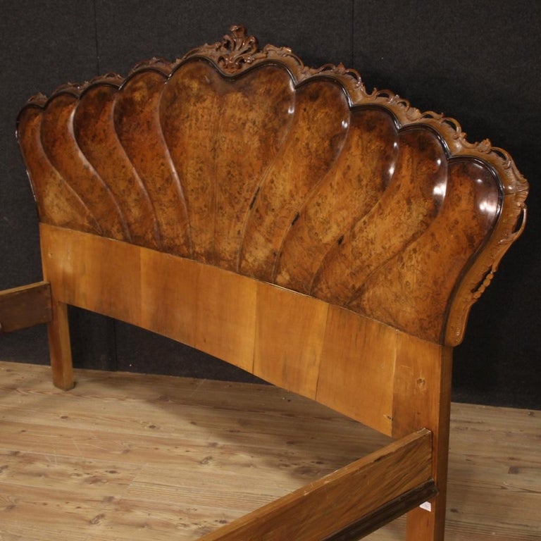 20th Century Walnut Burl Beech Ebonized Wood Italian Double Bed, 1950 ...