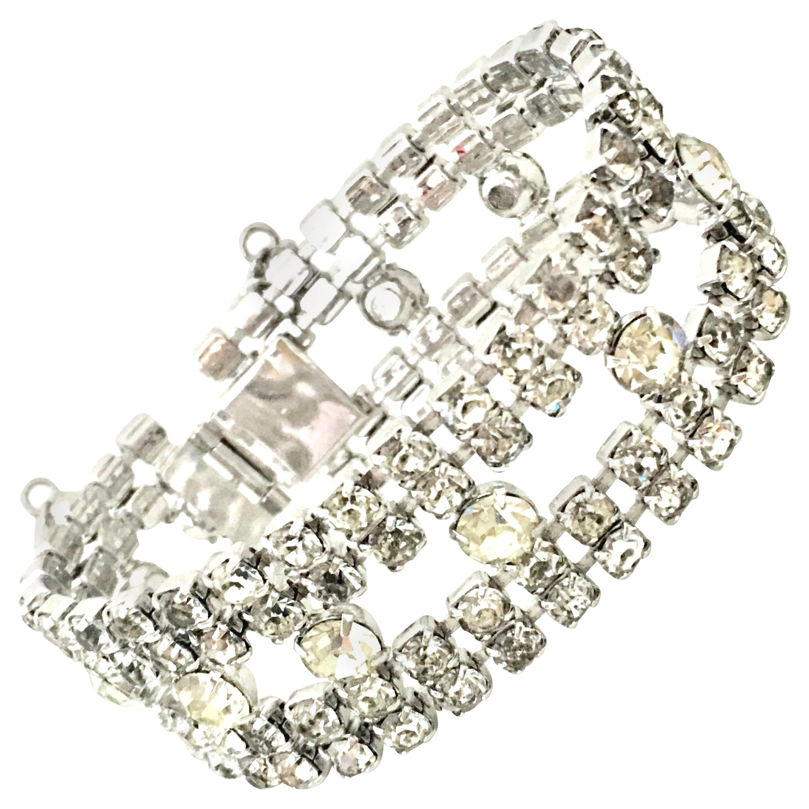 20th Century Art Deco Style Silver and Austrian Crystal Link Bracelet ...