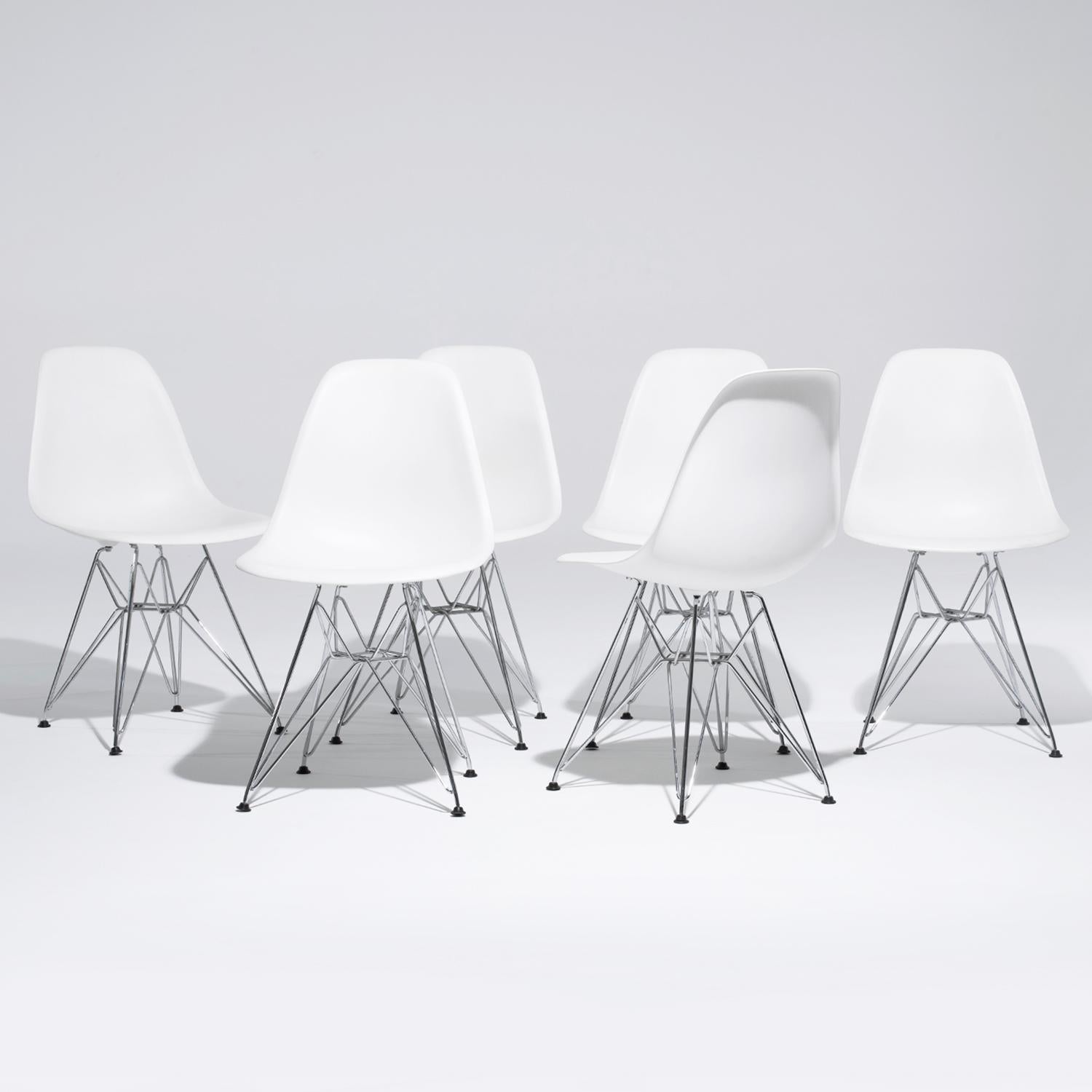 20th Century White American Set of Six DSR Vitra Chairs by Charles and ...