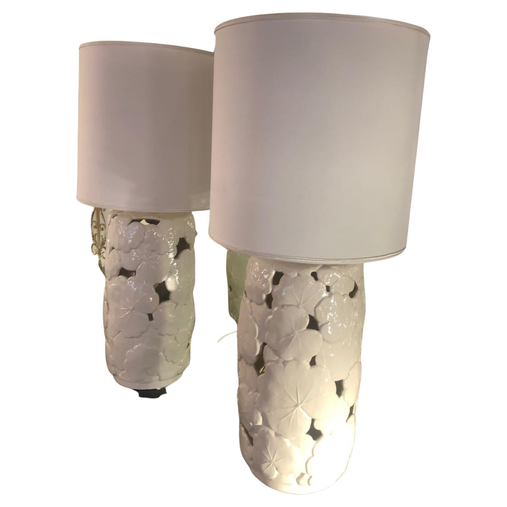 Floral Ceramic Round Table Lamp For Sale at 1stDibs | ceramic floral ...